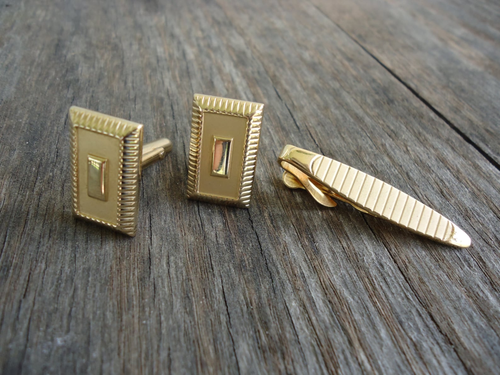 Swank Rectangular Goldtone Cufflinks and Tie Bar - Etsy