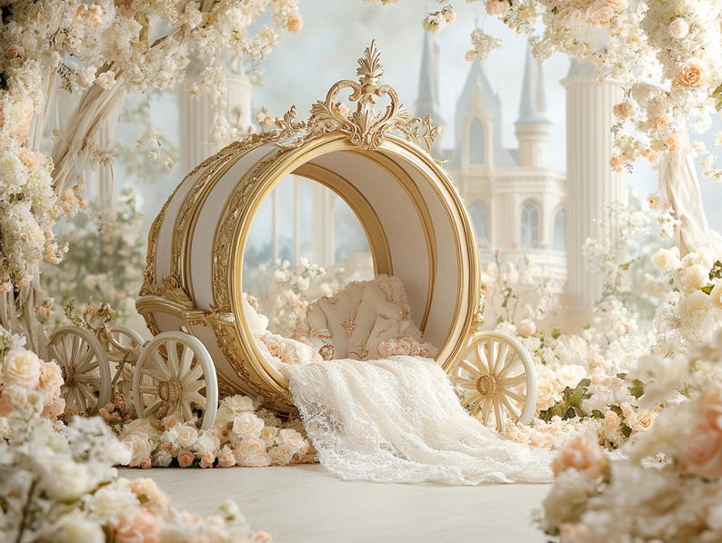 Princess Carriage Set of 3 Newborn Digital Backdrops Castle, Flowers ...