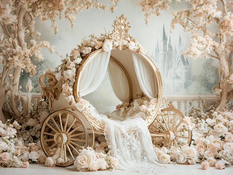 Set of 3 Princess Carriage Newborn Digital Backdrop, Magic Castle ...