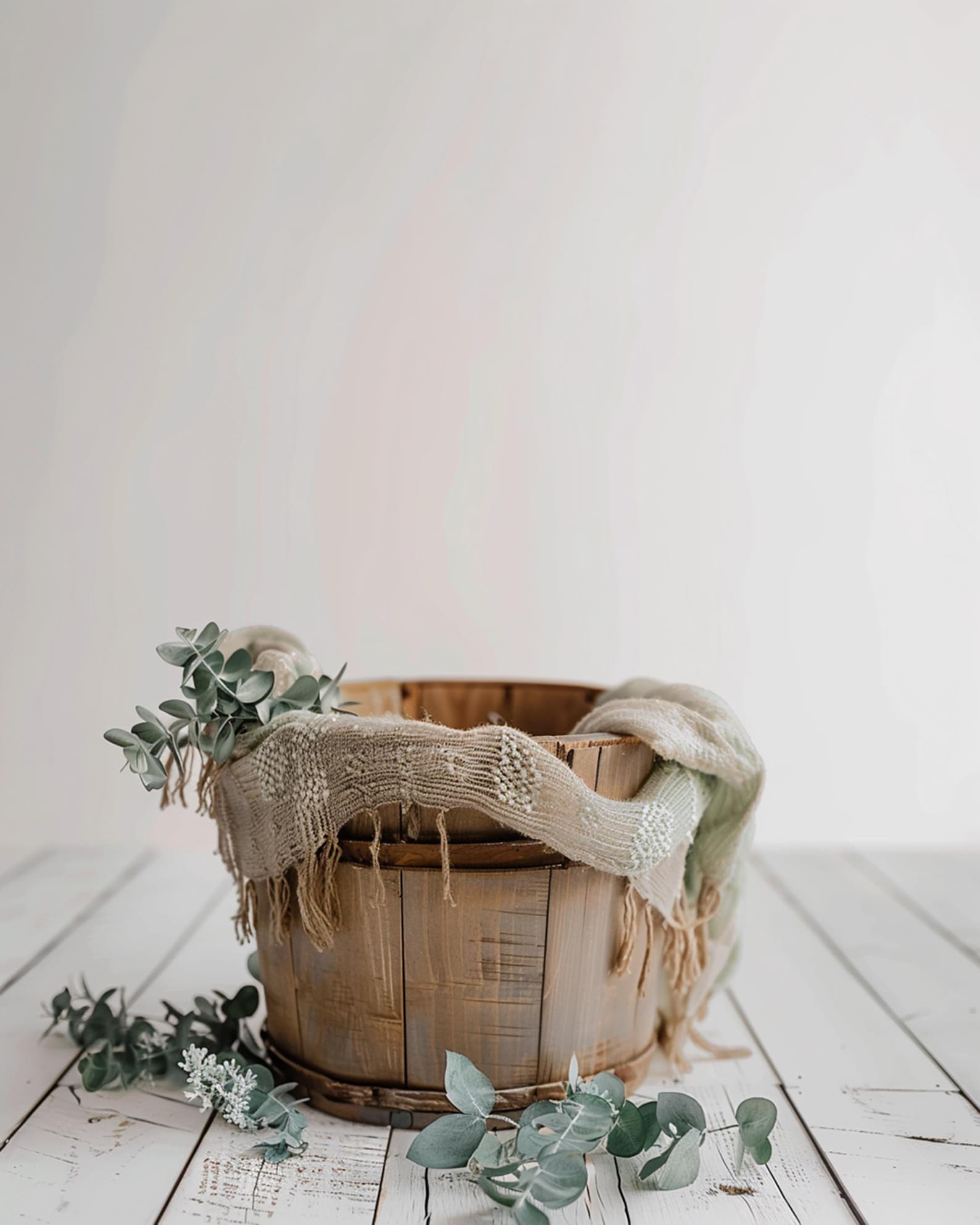 Set of 3 Newborn Digital Backdrops Wooden Bucket With Greenery - Etsy