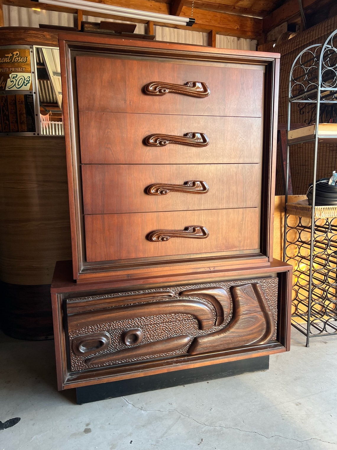 Mid Century Modern Oceanic for Pulaski Highboy Walnut Tiki Dresser - Etsy