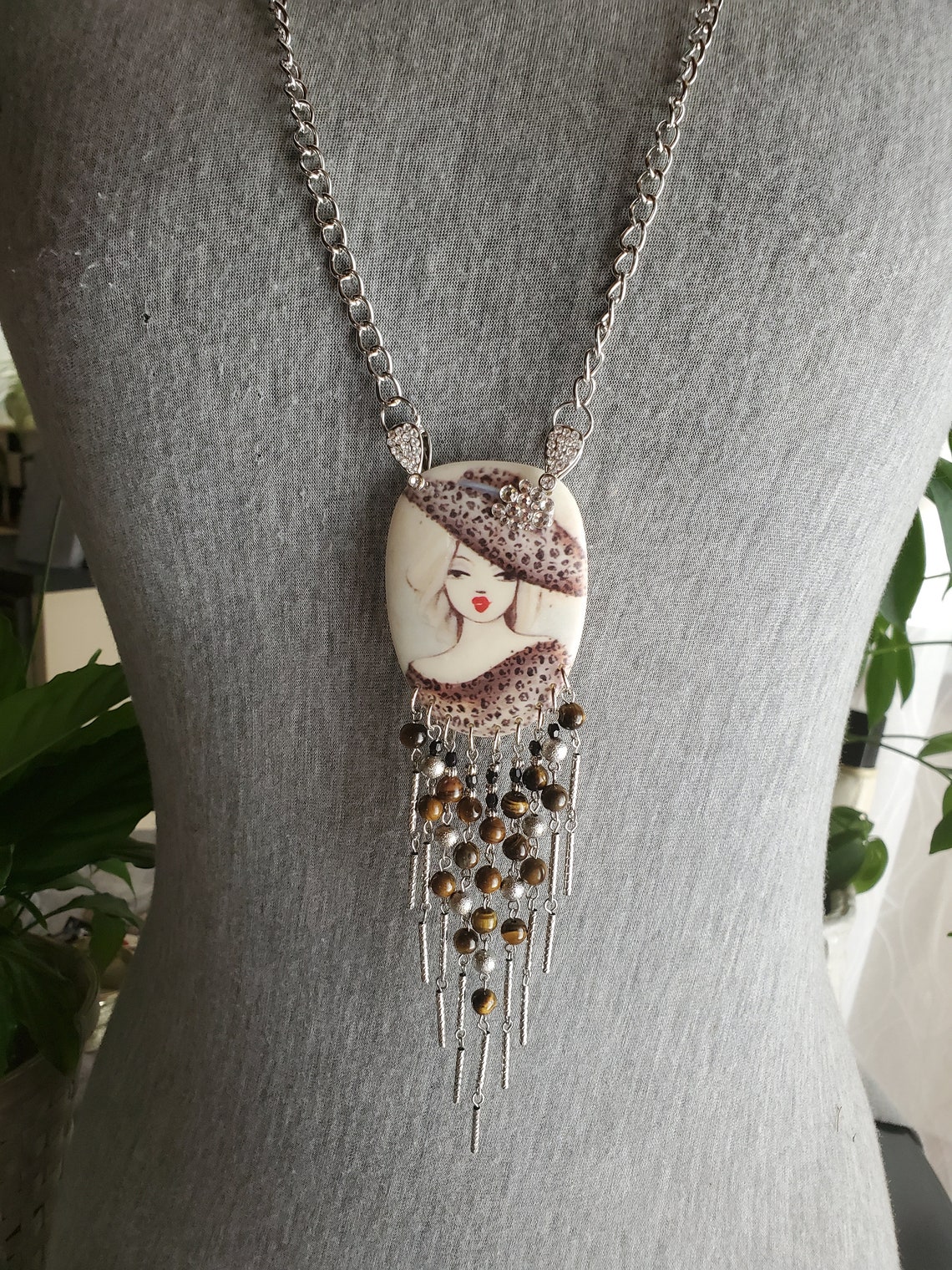 Handmade Necklace, Artsy Jewelry, Animal Print Necklace, Clay Pendant ...
