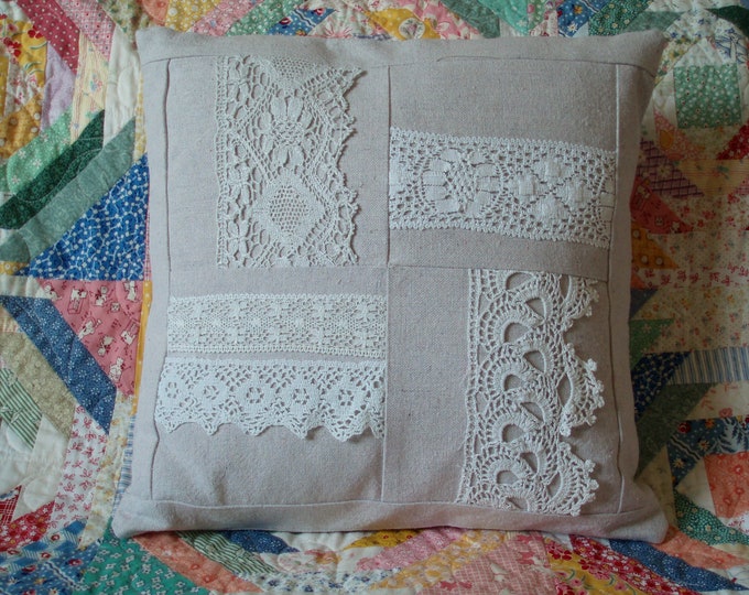 Dropcloth Lace Sampler Square Throw Pillow Farmhouse Chic - Etsy