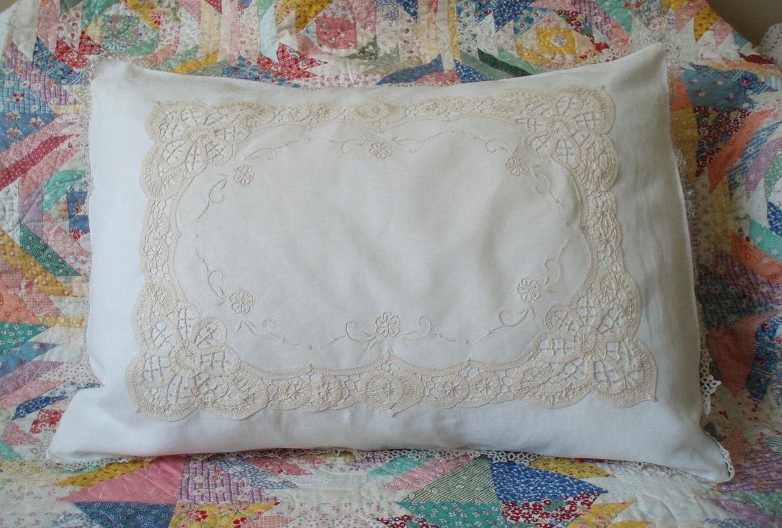 Hand Made Lace Pillow Sham Cottage Chic Bed Linens Shabby Chic | Etsy