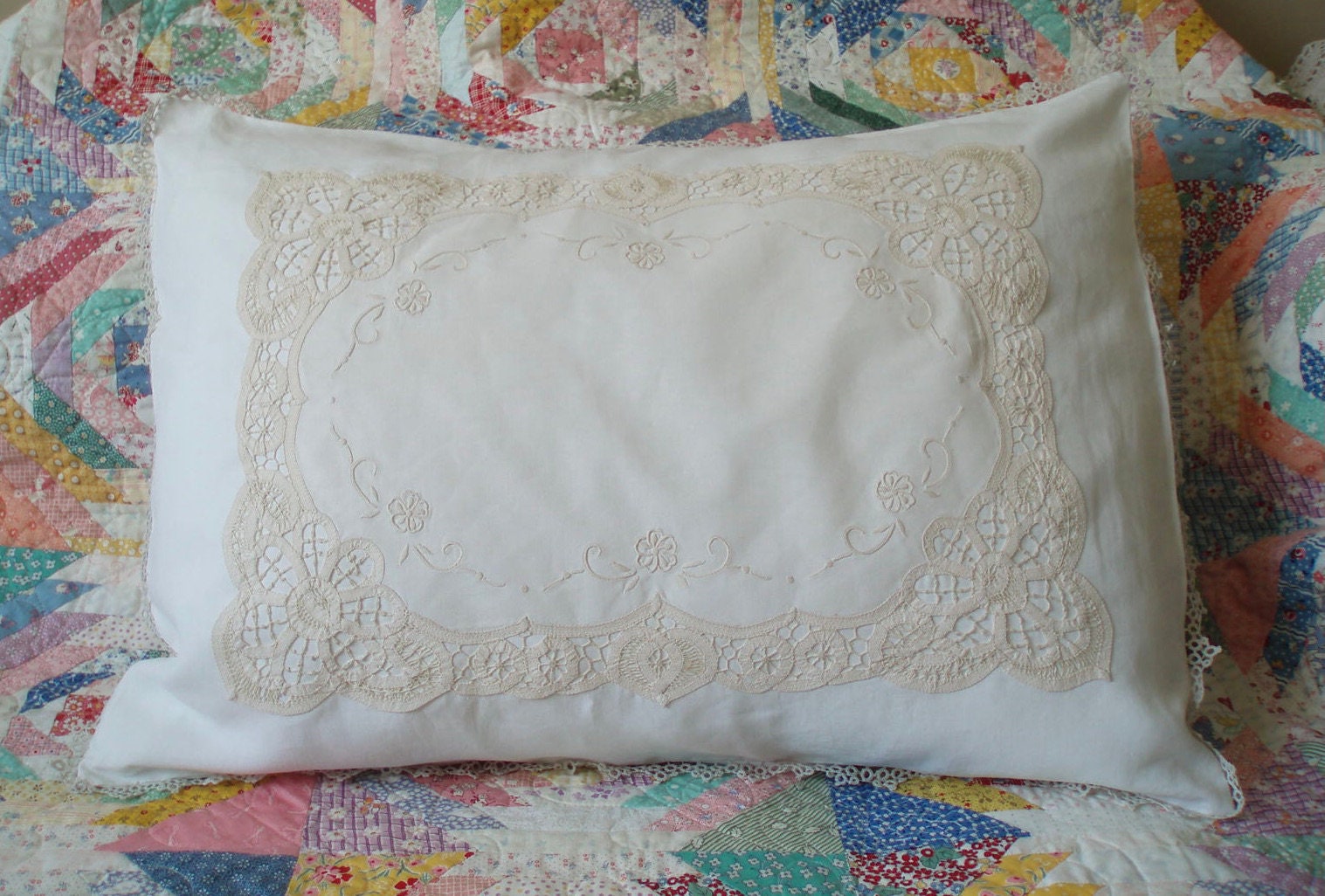 Hand Made Lace Pillow Sham Cottage Chic Bed Linens Shabby Chic - Etsy