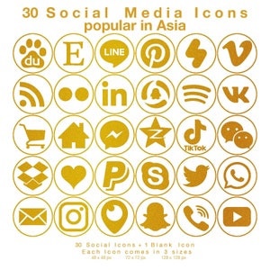 30 Web & Blog Icons for Social Media Popular in Asia Gold | Etsy