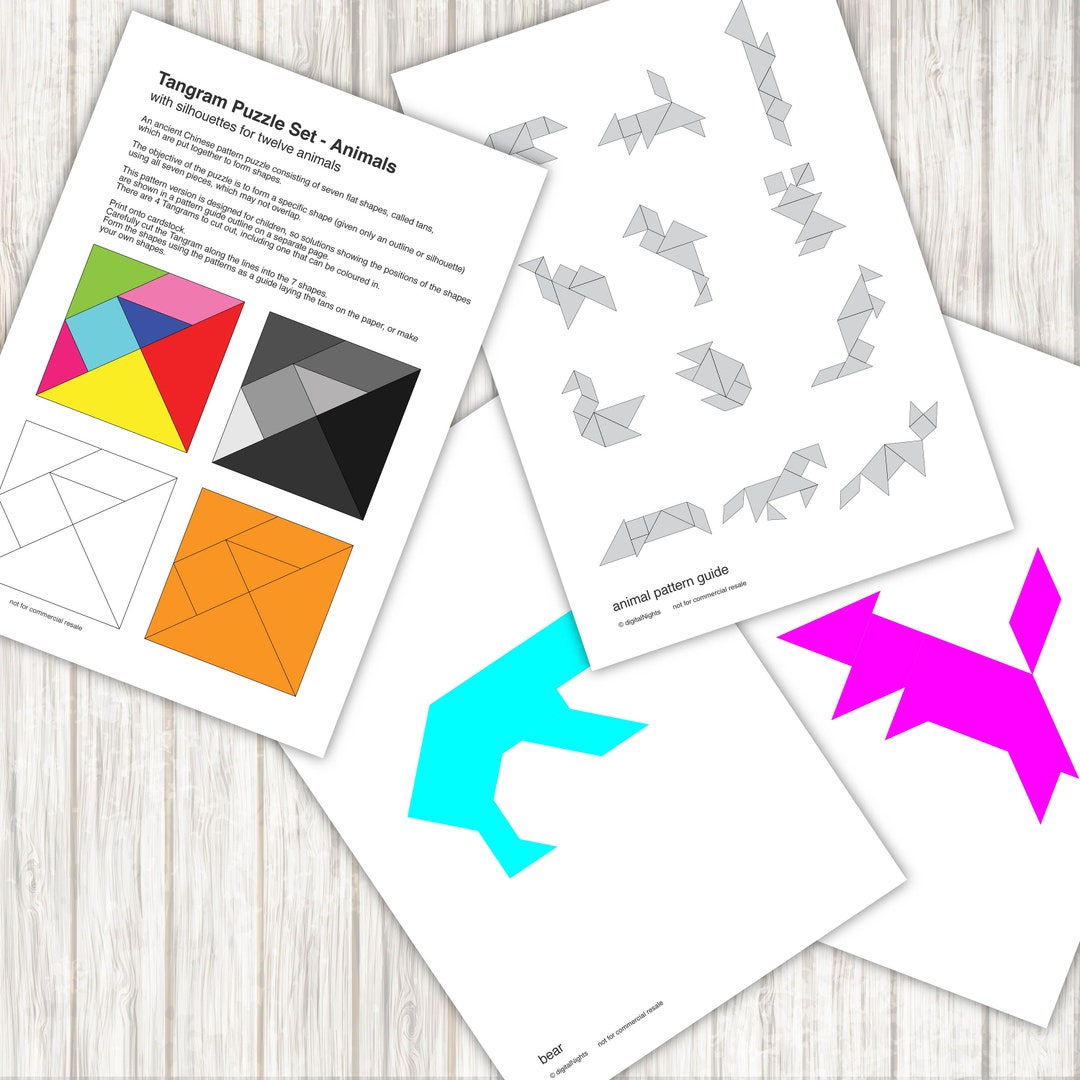 Animal Tangram Puzzles - 12 Animal Patterns - PDF, Printable Instant ...
