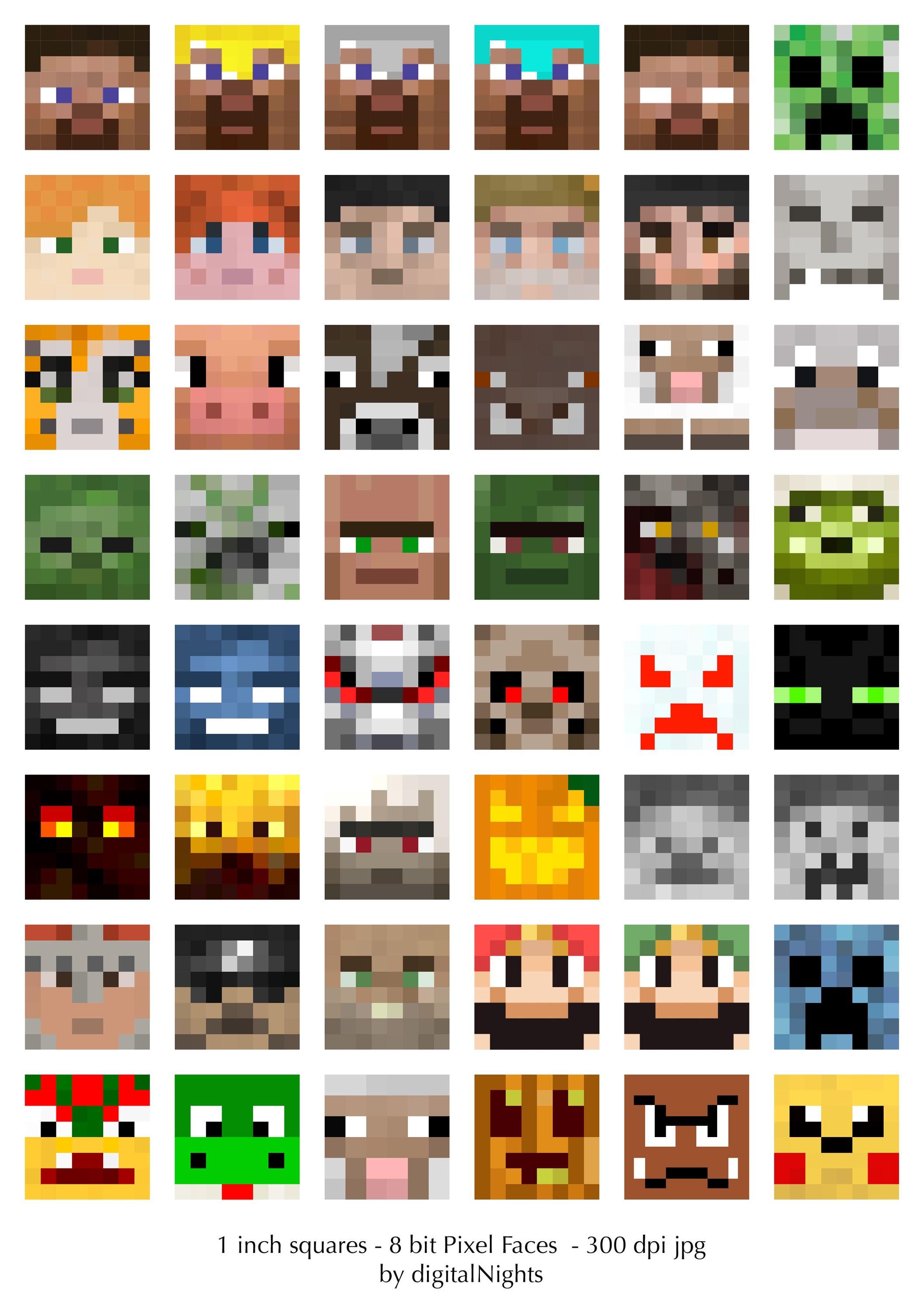 8-bit Pixel Avatar Icons: 48 Digital Clipart Inchies (PNG & JPG ...