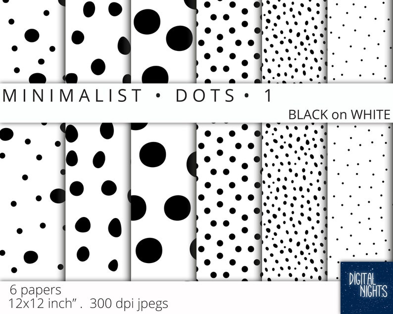 Minimalist Black and White Dots Digital Paper (12"x12") (digital ...