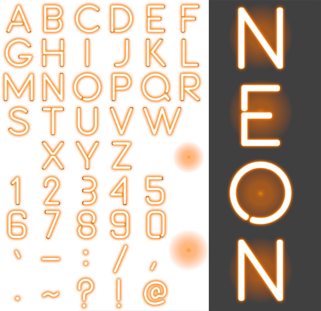 Orange Neon Glow Letter Number Symbol Clipart, Neon Alphabet Typography ...