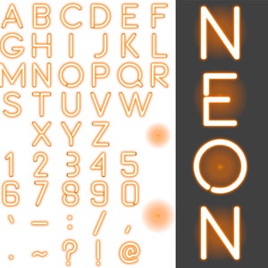 Orange Neon Glow Alphabet Clipart: Numbers, Symbols, Overlays (PNG ...