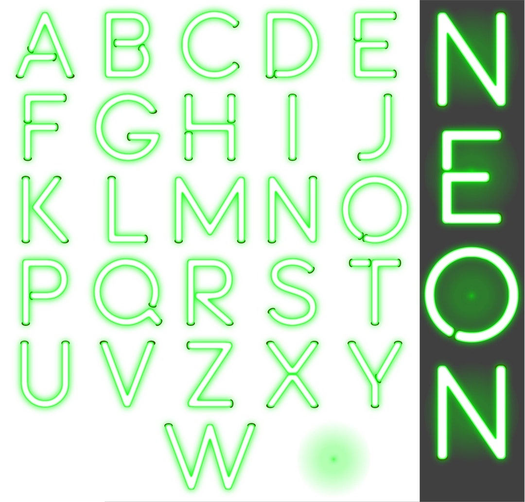 Neon Glow Green Alphabet Clipart: PNG Overlays, Digital Collage ...