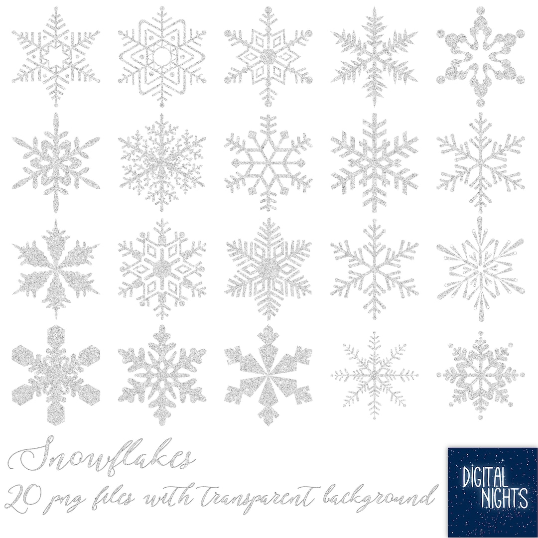 Glitter Snowflakes Clipart, Winter Graphics, Silver Glitter Snowflakes ...