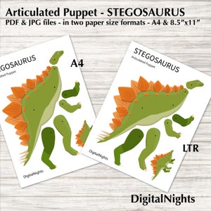 Articulated Paper Dinosaur Stegosaurus - Puppet Toy - Pretend Play ...