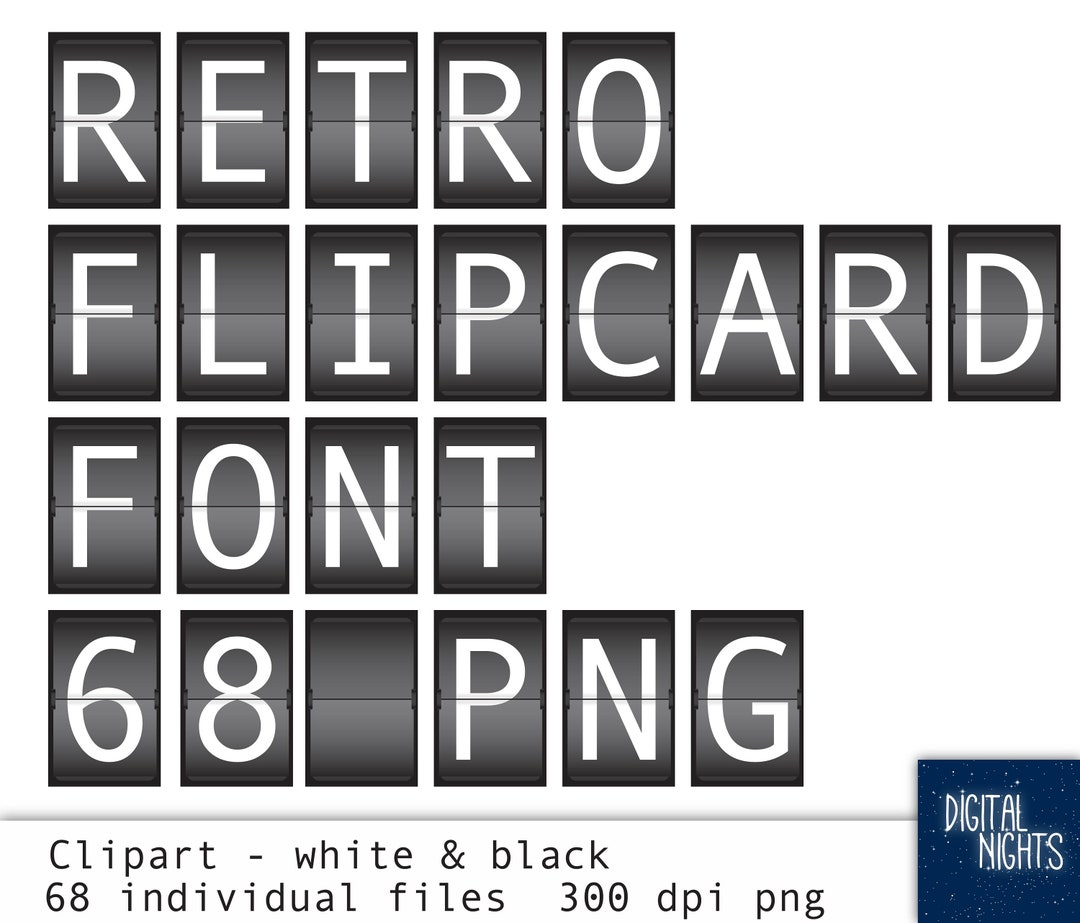 Retro Airport Flipboard Font Clipart: 68 PNG Graphics (digital Download ...