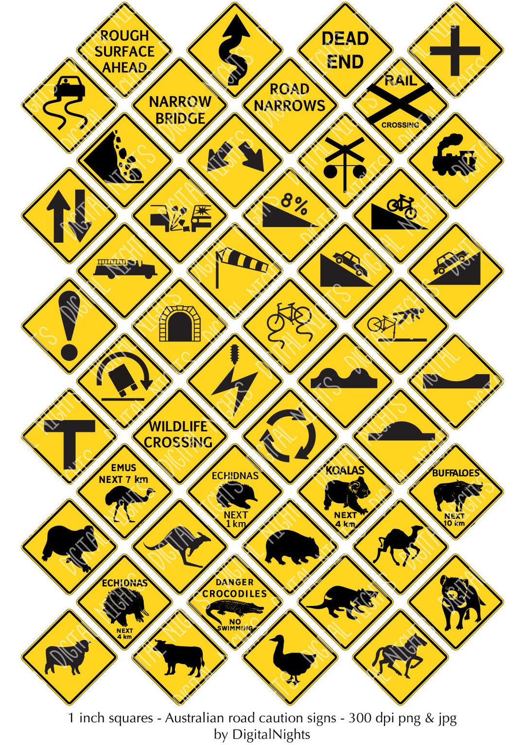 48 Inchies - Road Caution Signs - Digital Clipart, Digital Collage ...