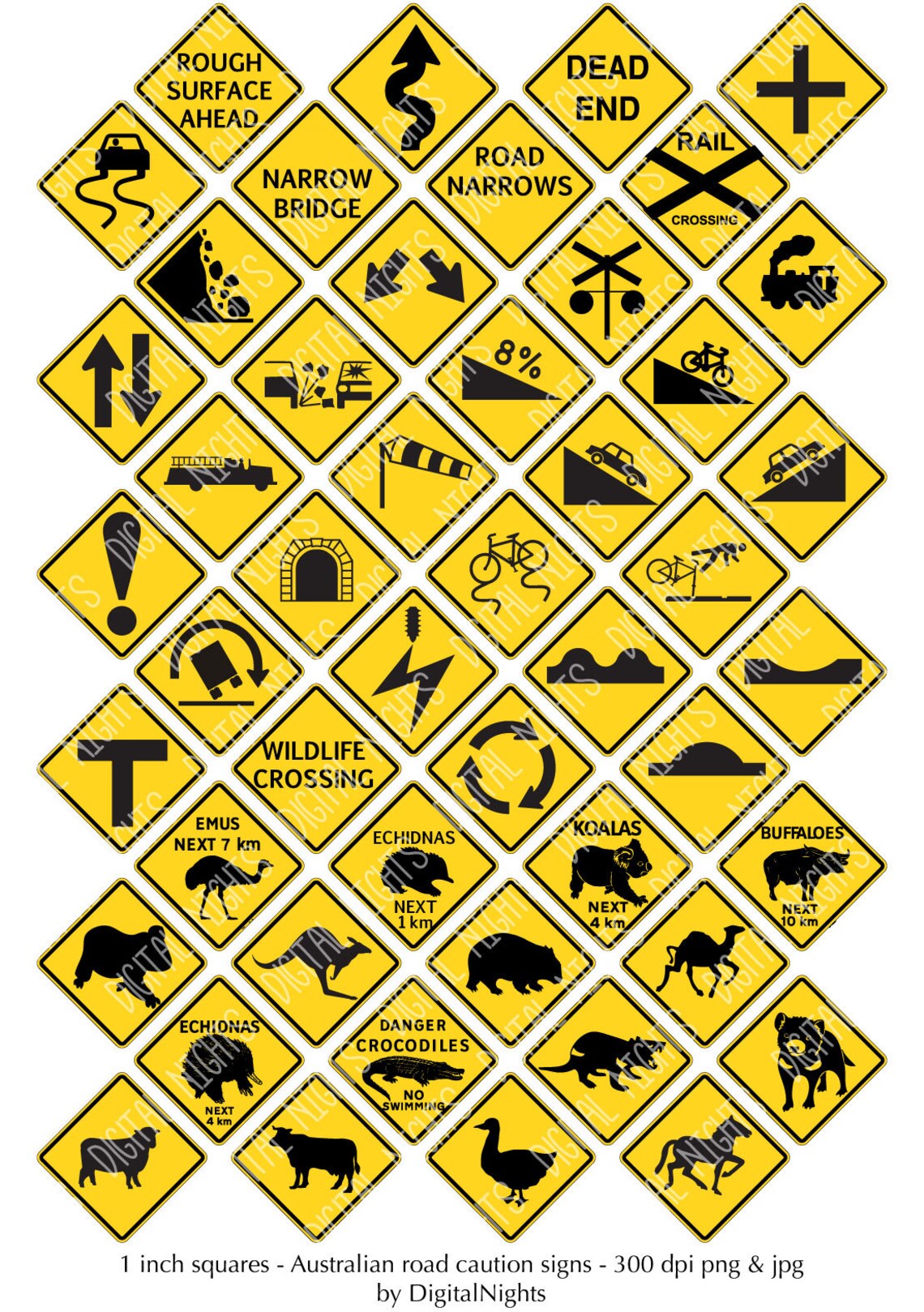 48 Inchies Road Caution Signs Digital Clipart Digital - Etsy