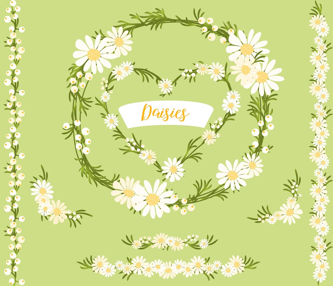 Daisy Floral Clipart Set: Wreaths, Borders, Corners (digital Download ...
