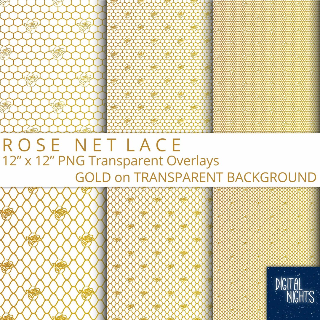 Minimalist Net Rose Lace Overlays Gold Foil on Transparent - Etsy