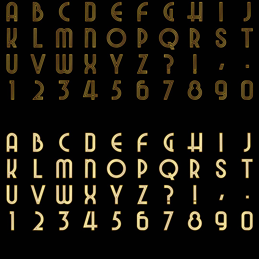 Gold Art Deco Alphabet Clipart: 1920s Letters & Numbers (digital ...