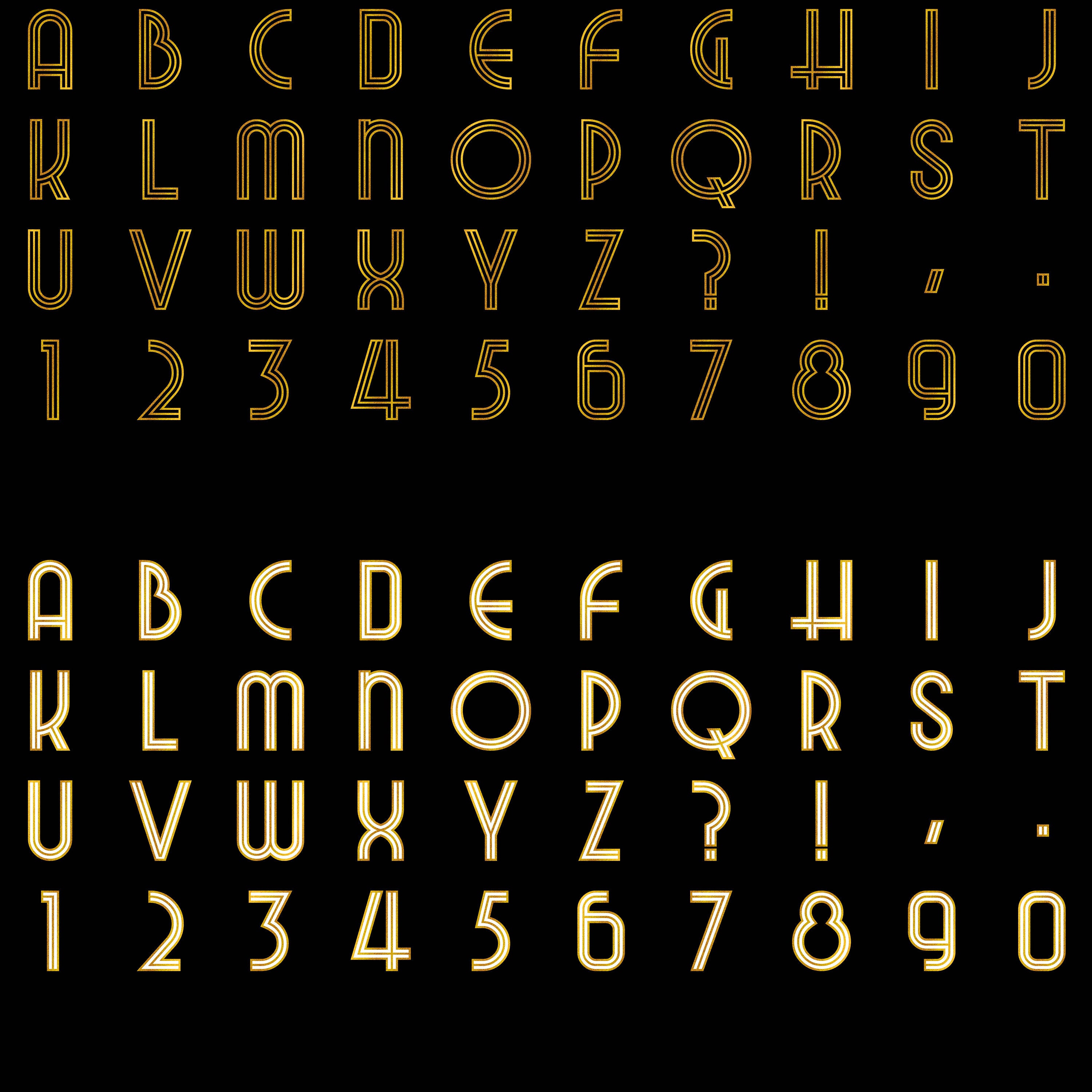 Gold Art Deco Alphabet Clipart: 1920s Letters & Numbers (digital ...