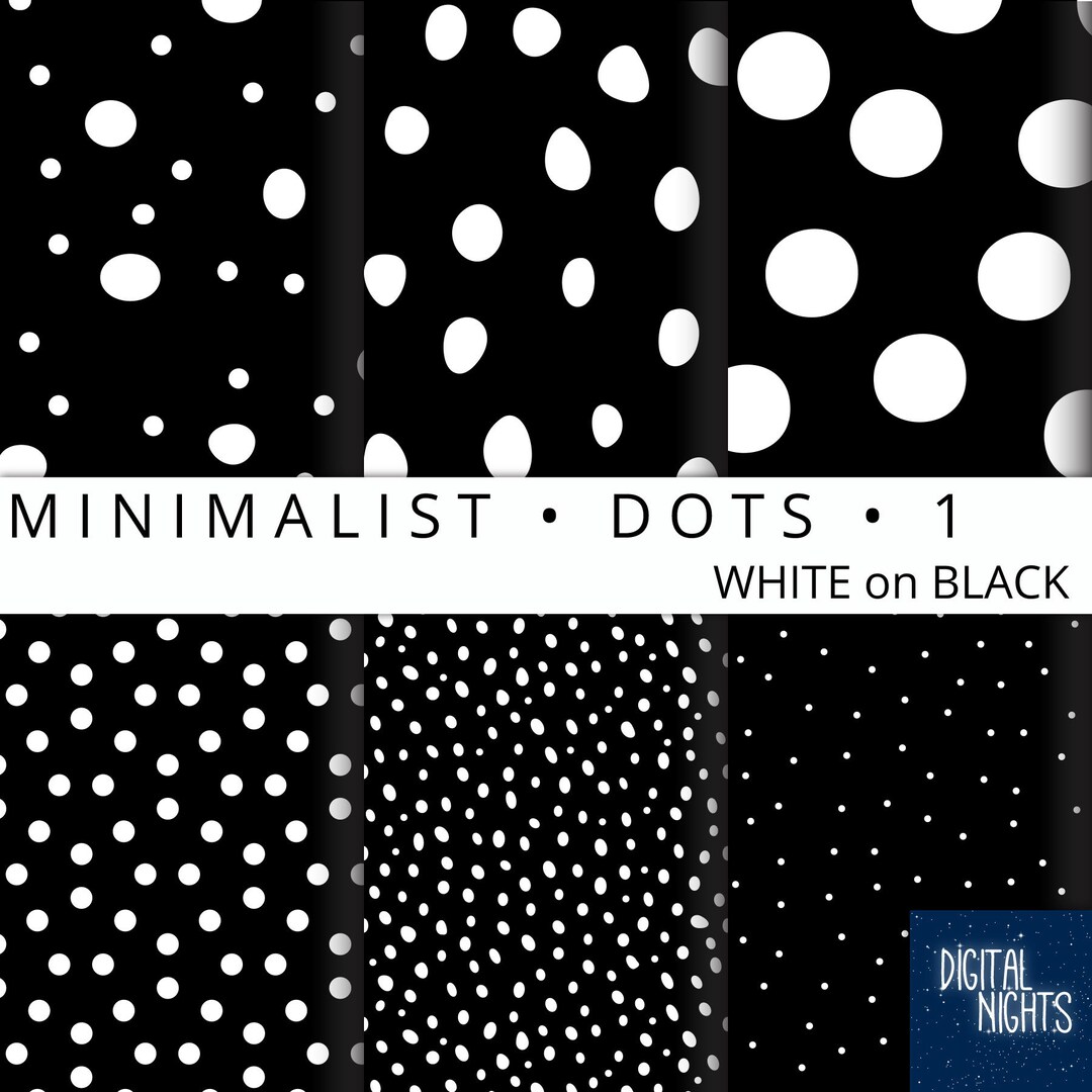 Minimalist Dots Set 1 - White on Black Digital Paper, 12"x12", 300 Dpi ...