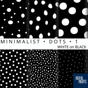 Minimalist Dots Set 1 - White on Black Digital Paper, 12"x12", 300 Dpi ...
