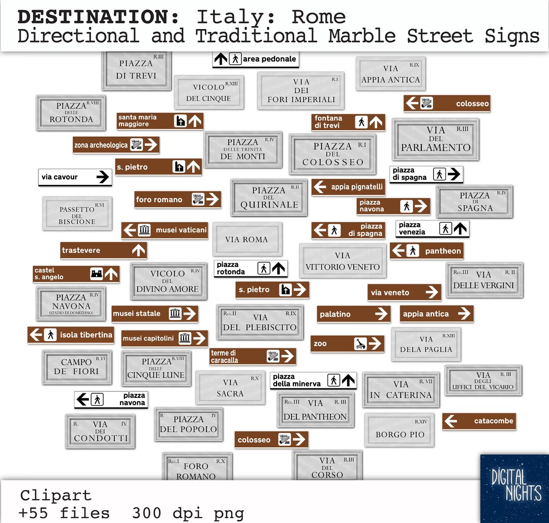 Rome Historic Street Signs Clipart: Marble, Historic Landmarks (digital ...
