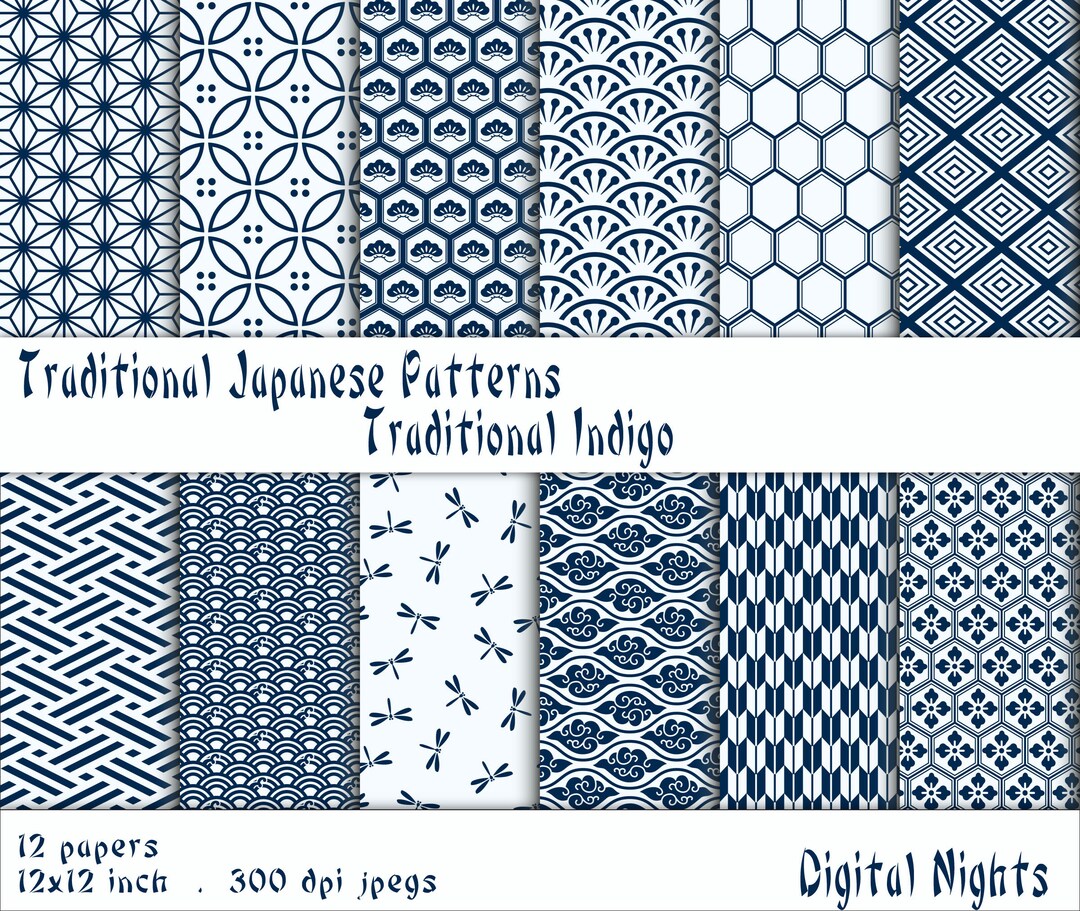 Japanese Patterns Traditional Indigo Digital Paper - Etsy