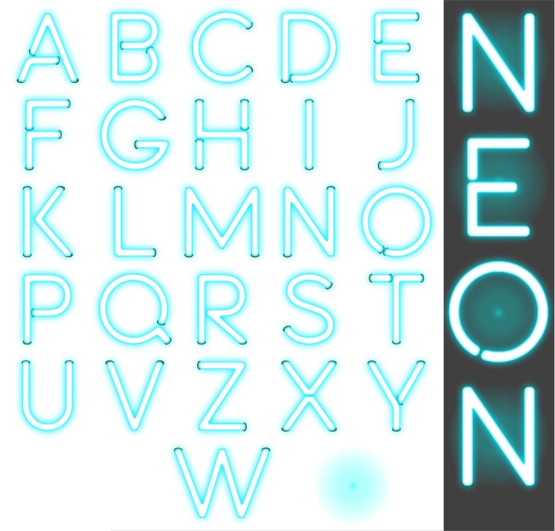 Bright Aqua Neon Glow Letter Clipart, Aqua Neon Alphabet,neon ...