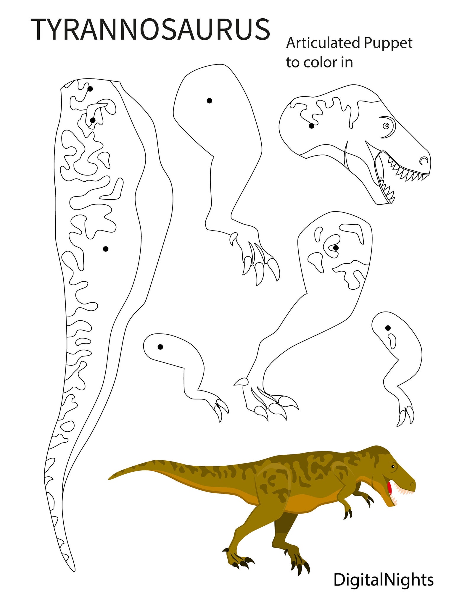 Articulated Paper Dinosaur Tyrannosaurus - Puppet Toy - Pretend Play ...
