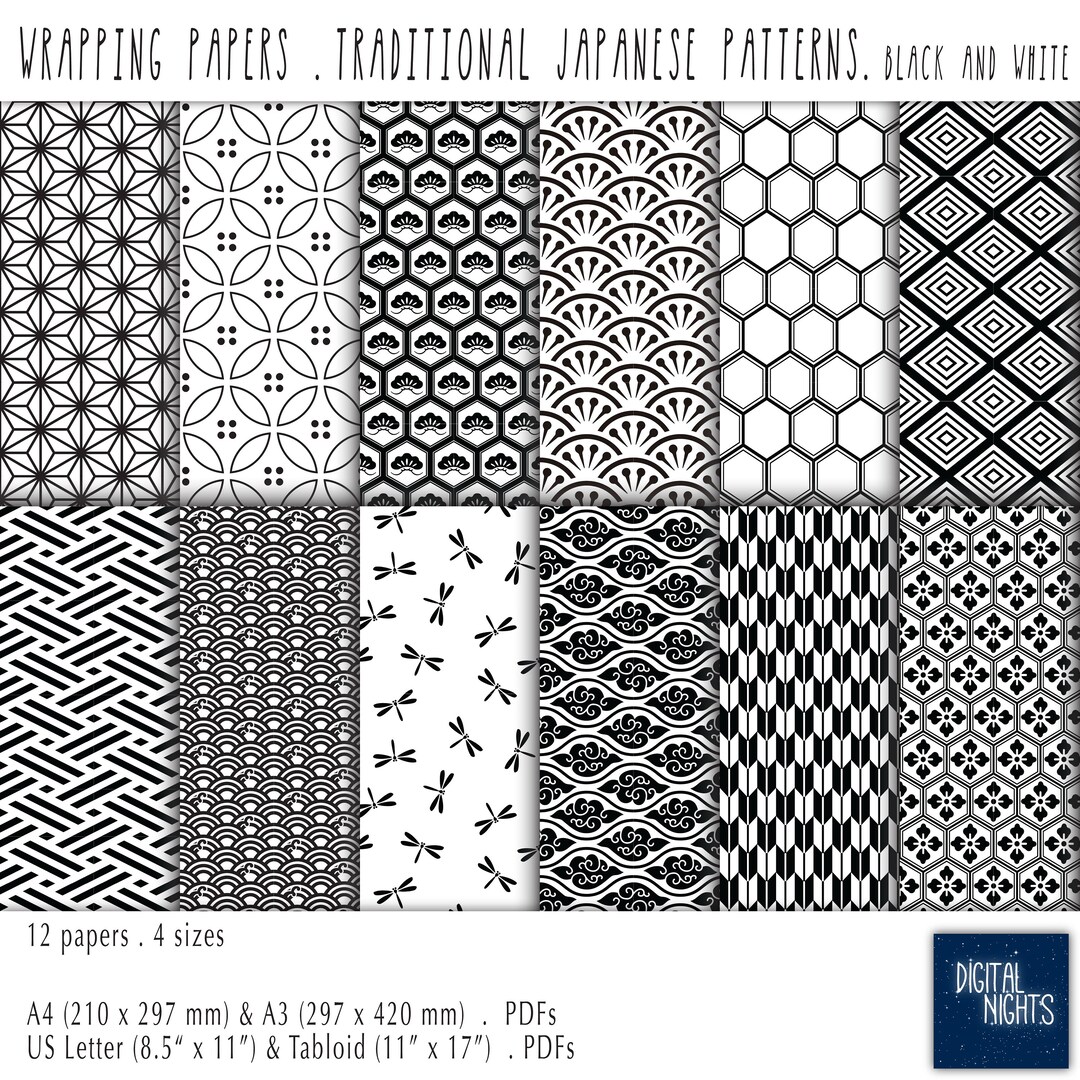 Wrapping Paper - Traditional Japanese Patterns - Black & White Gift ...
