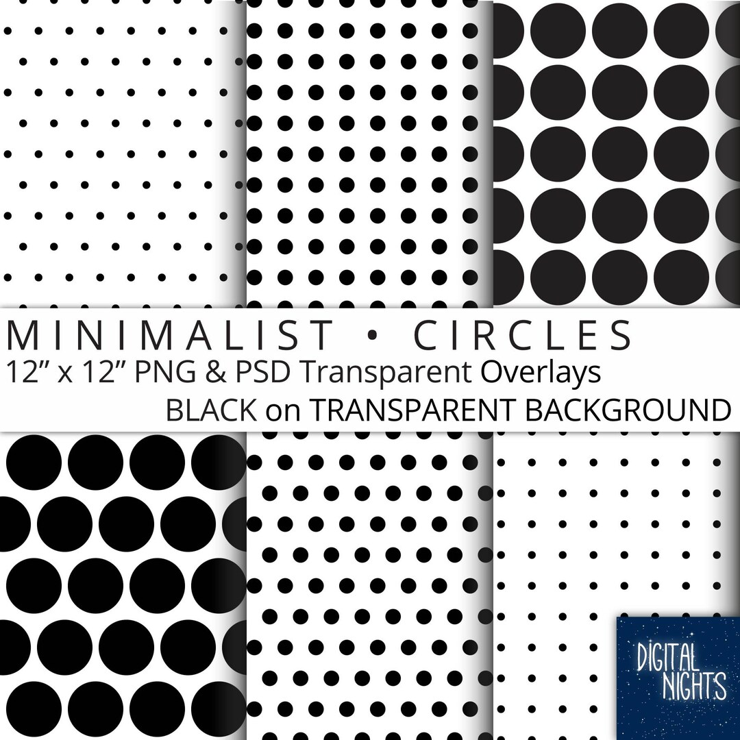 Minimalist Circles Overlay - Black on Transparent Background, Digital ...