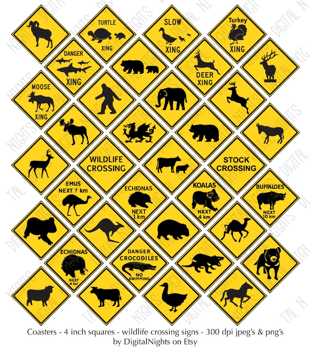 Printable Coasters - Animals Crossing Signs - 36p Set - Clipart ...