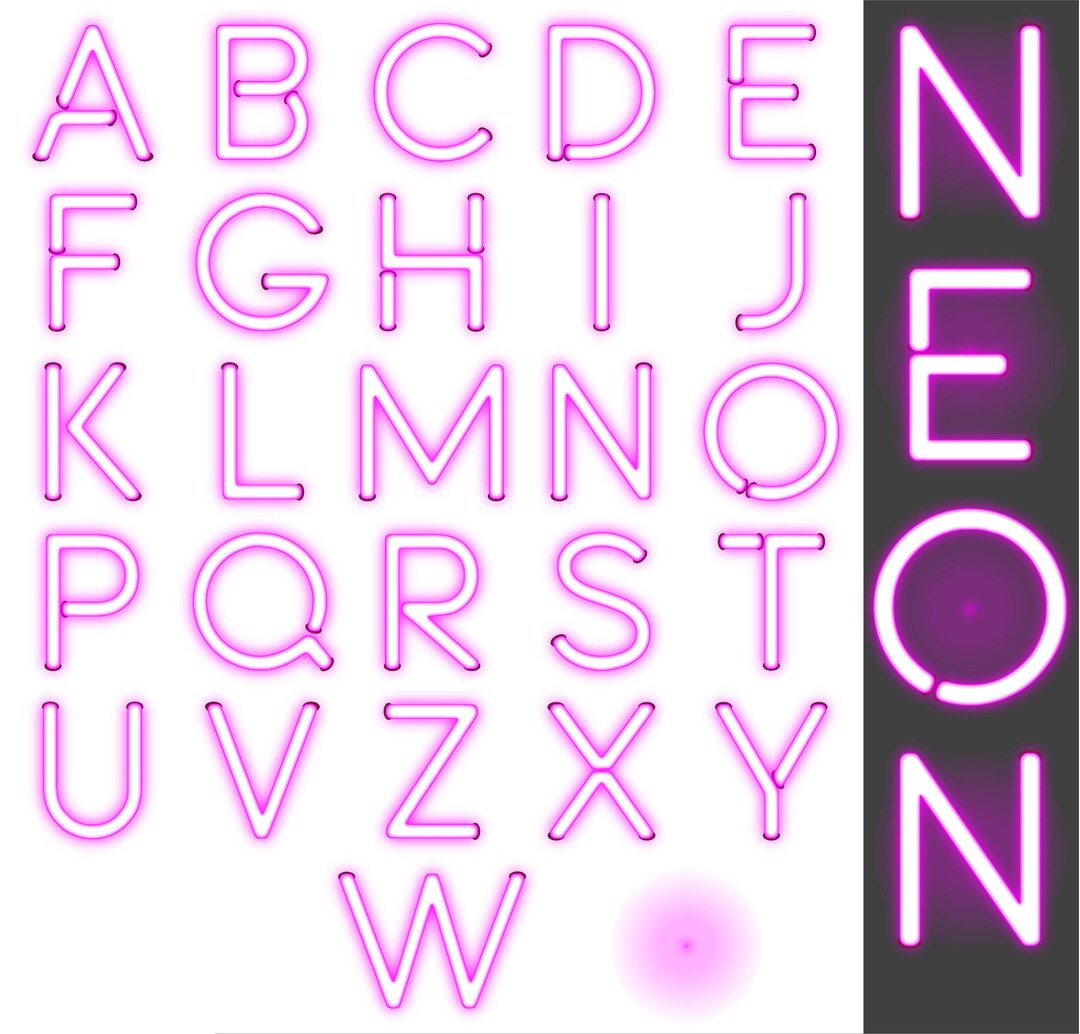 Magenta Glow Neon Letter Clipart: PNG Alphabet Overlays (digital ...