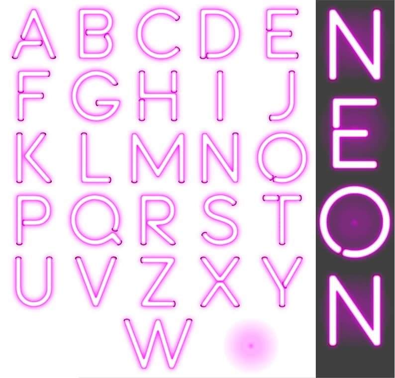 Magenta Glow Neon Letter Clipart: PNG Alphabet Overlays (digital ...