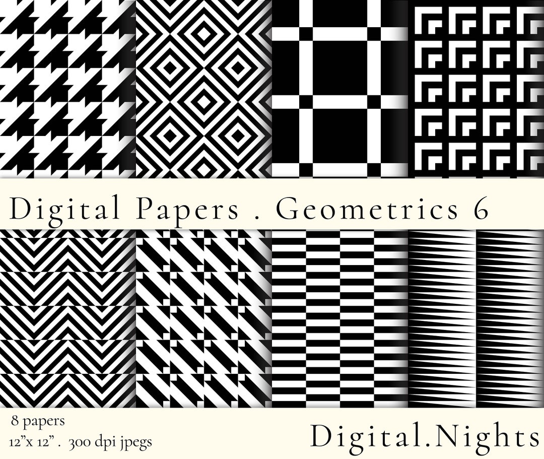 Black and White Geometric Digital Paper Set (digital Download) - Etsy