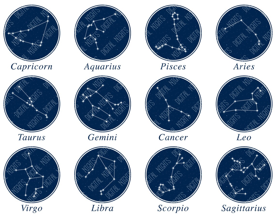 Zodiac Constellations - Medallion Badge Clipart - Digital Collage, PNG ...