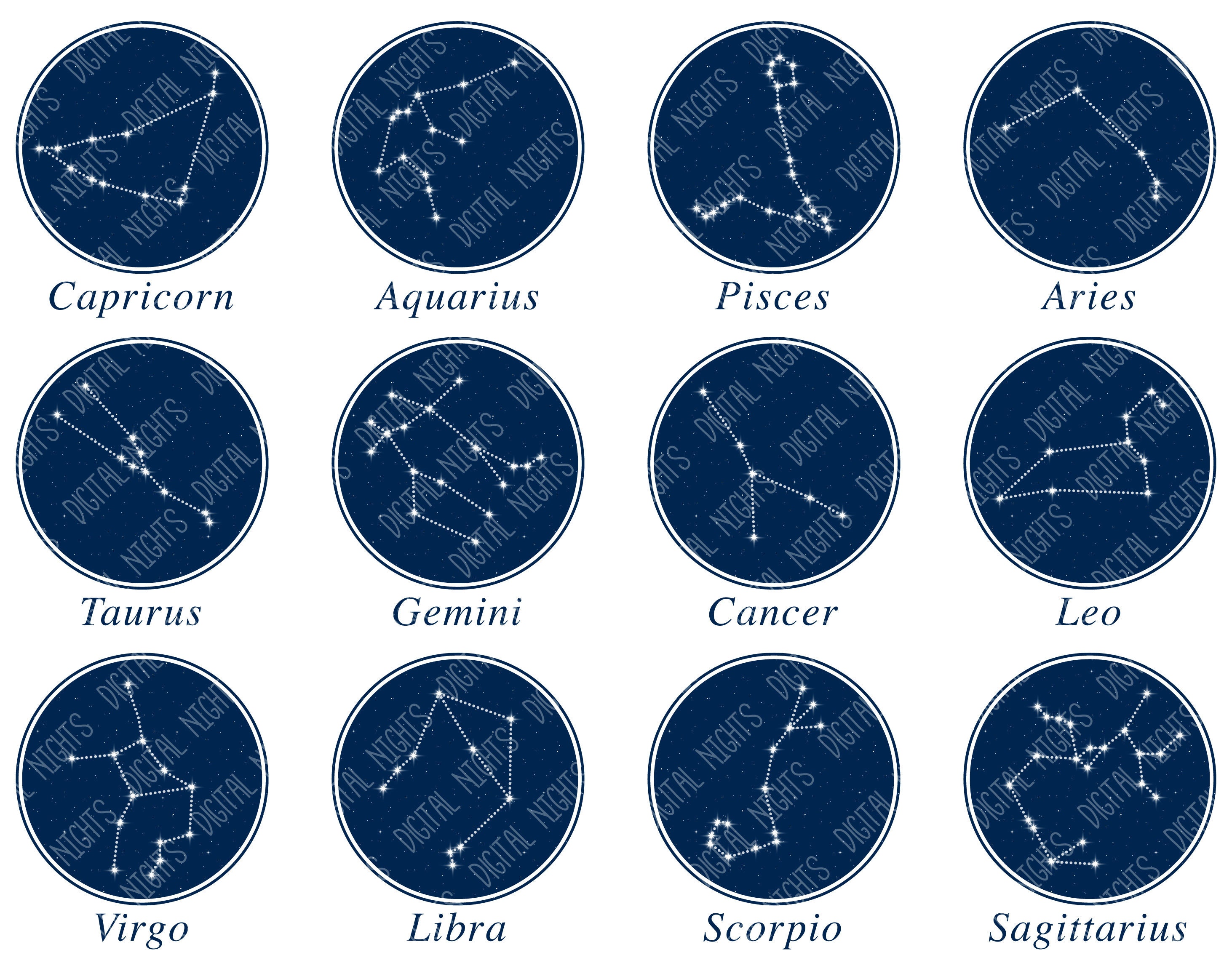 Zodiac Constellations - Medallion Badge Clipart - Digital Collage, PNG ...