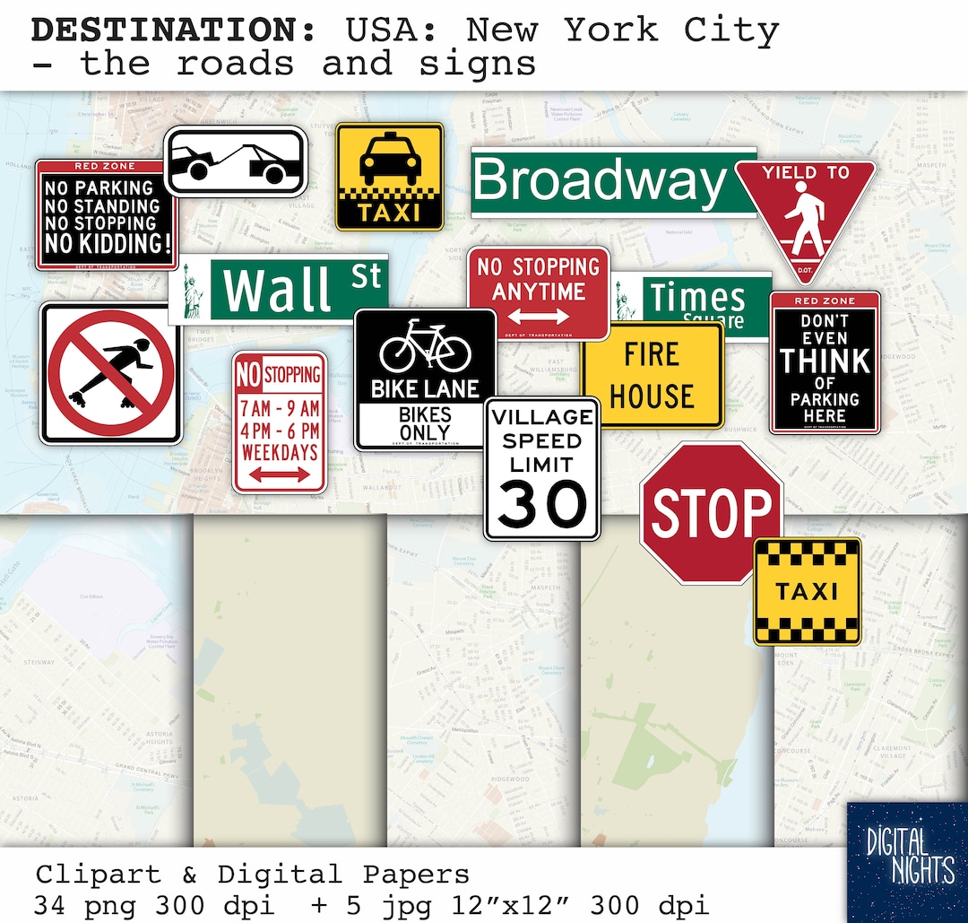 DESTINATIONS: New York City - Road Trip - NYC Street Signs - Clipart ...