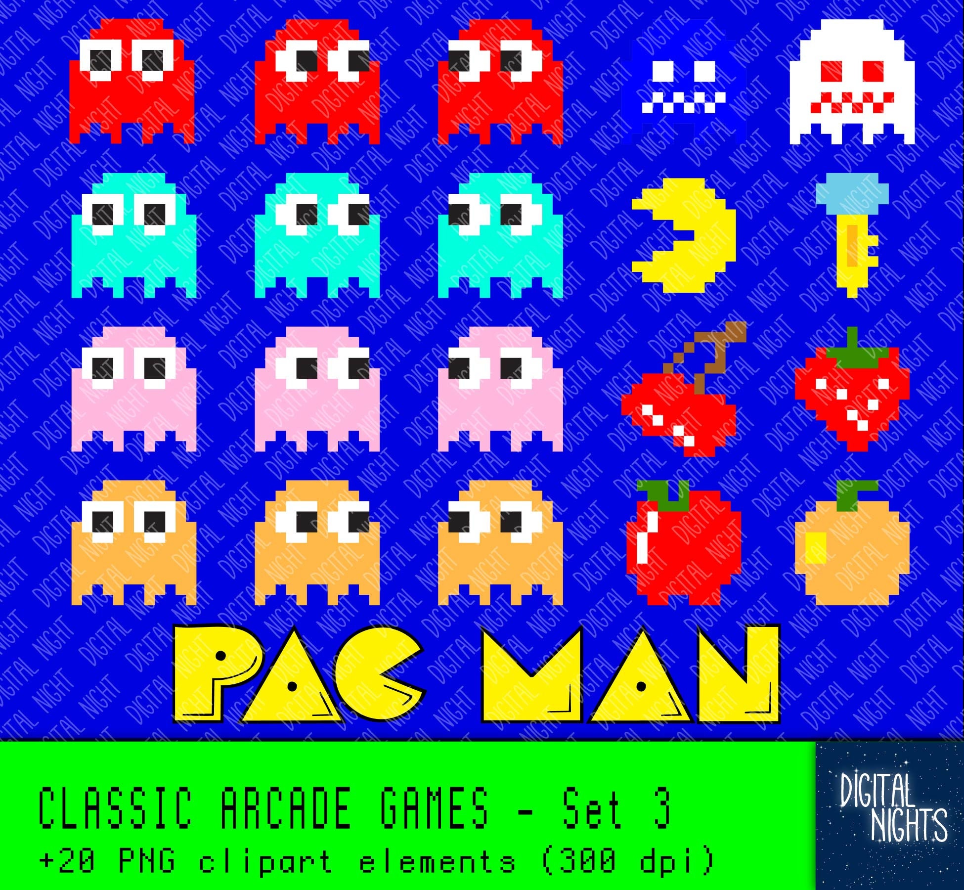 Classic Pixel Arcade Game Characters Set 3 Clipart Digital | Etsy