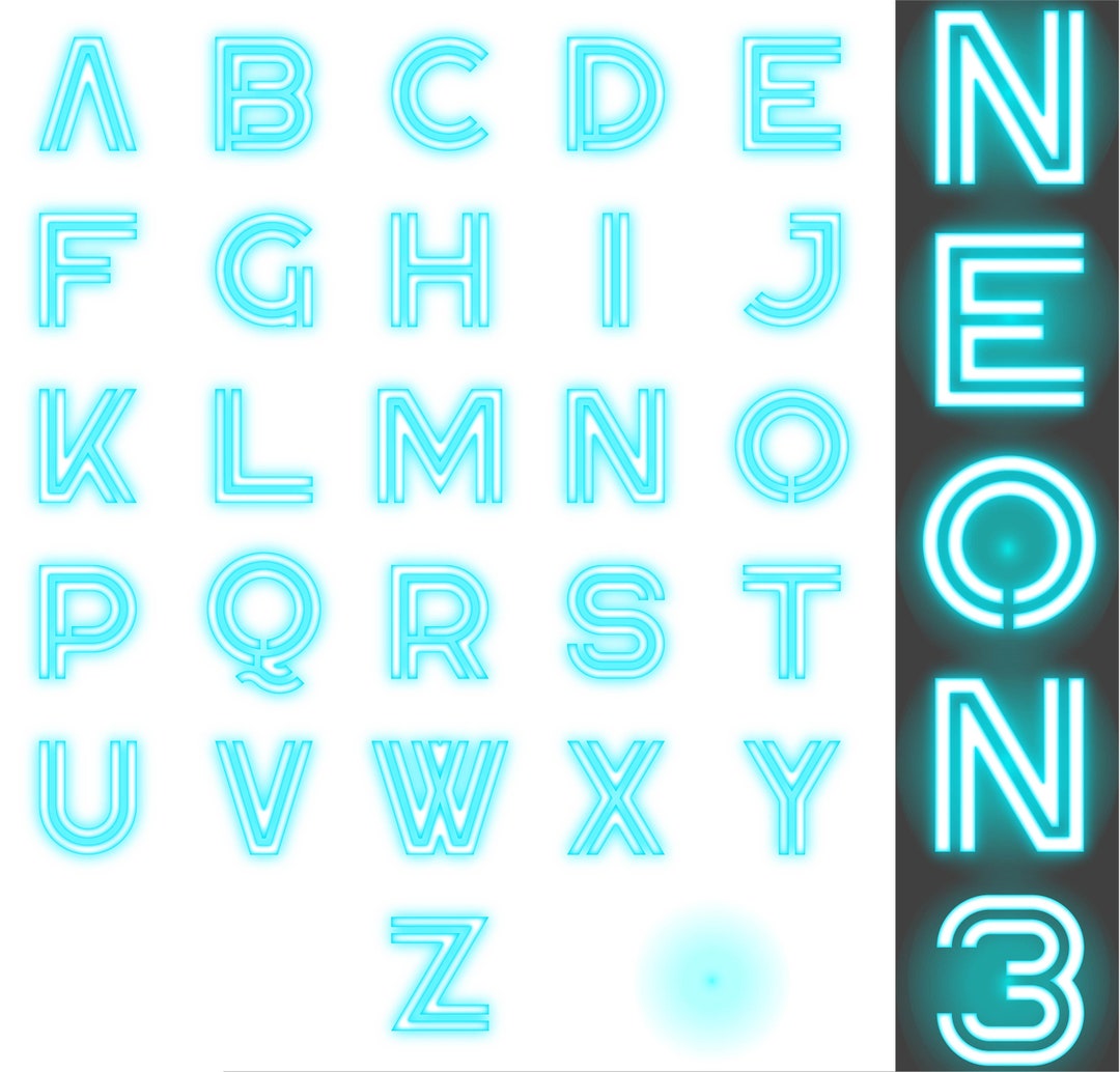 Bright Aqua Neon Glow Letter Clipart, Aqua Neon Alphabet,blue Neon ...