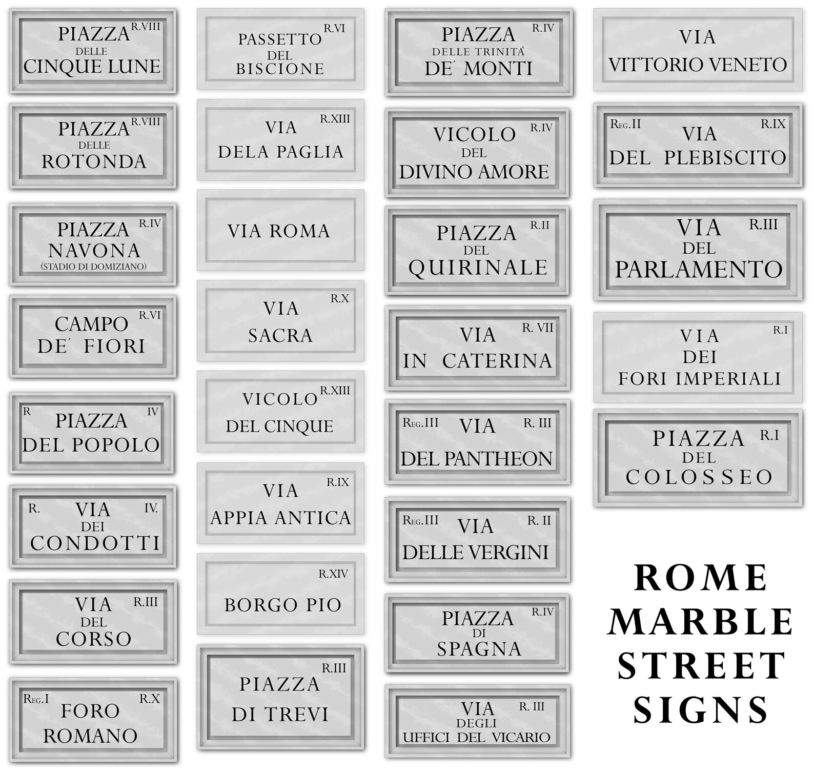 Rome Historic Street Signs Clipart: Marble, Historic Landmarks (digital ...