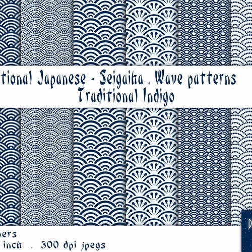Japanese Patterns Traditional Indigo Digital Paper - Etsy