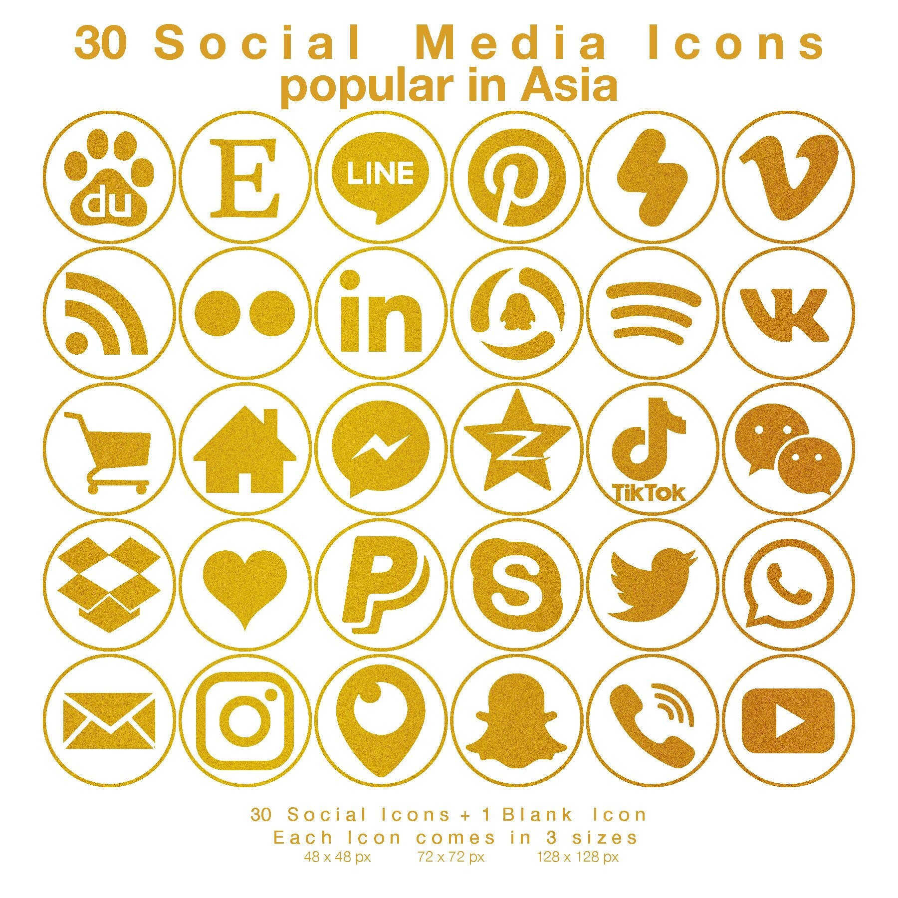30 Web & Blog Icons for Social Media Popular in Asia Gold | Etsy