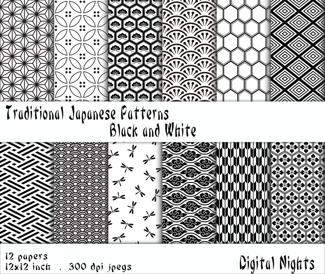 Traditional Japanese Patterns Black & White Digital Paper - Etsy