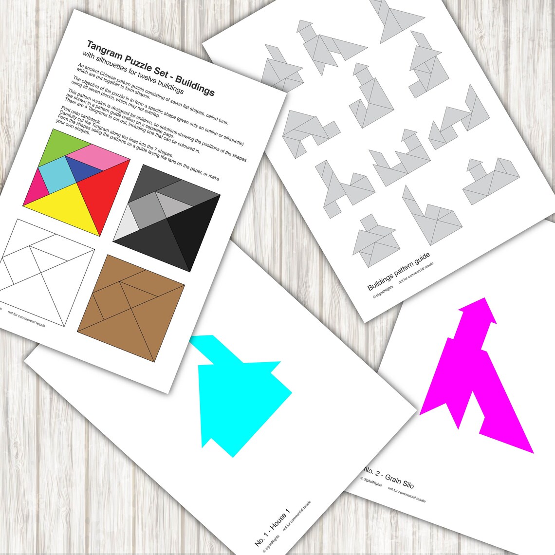 Building Tangram Puzzles 12 Building patterns PDF | Etsy