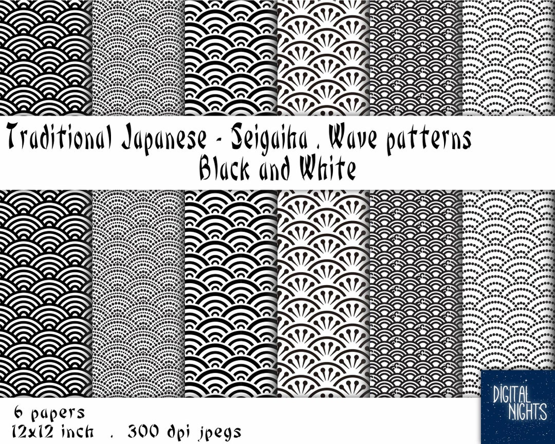 Japanese Seigaiha in Black & White Digital Paper Seigaiha - Etsy