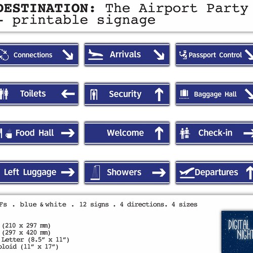 DESTINATIONS: the Airport Internal Signs Blue & White - Etsy