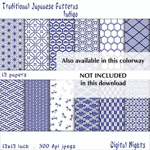 Japanese Patterns - Traditional Indigo - Digital Paper, 12"x12", 300 ...